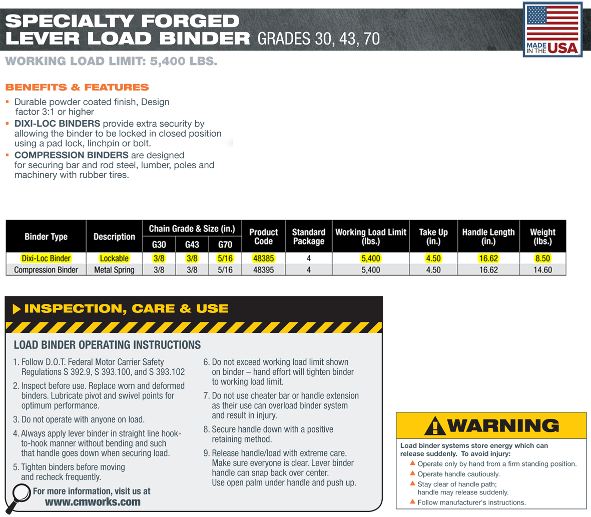 5/16-3/8 inch CM Lockable Lever Load Binders | Wesco Industries